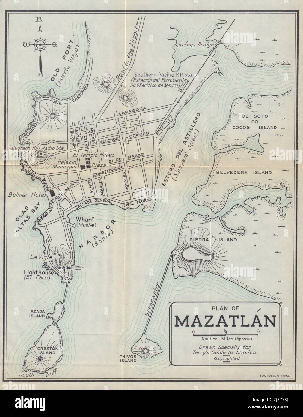 Plan von MAZATLAN, Mexiko. Mapa de la ciudad. Stadtplan 1938 alt ...