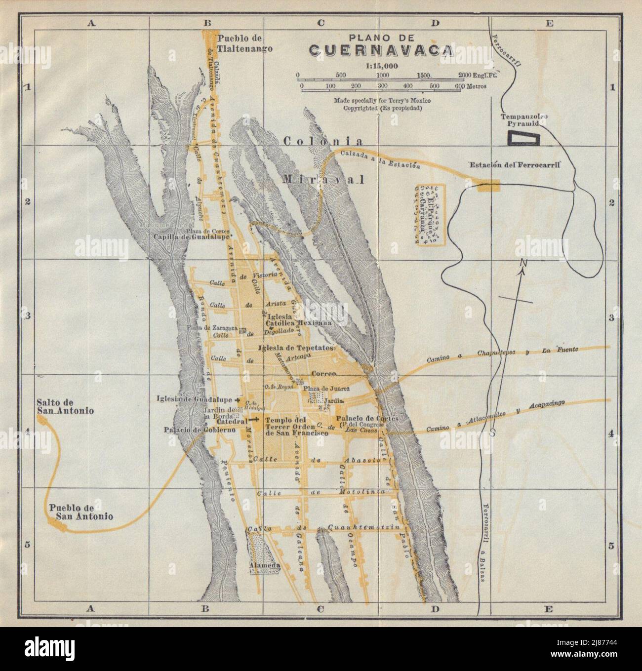 Plano de CUERNAVACA, Mexiko. Mapa de la ciudad. Stadtplan 1938 alt ...