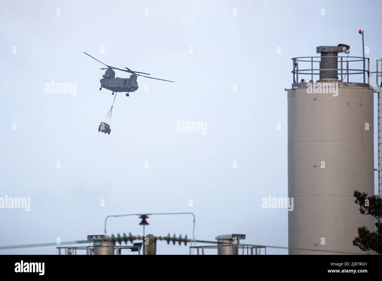 Blick vom Yelland Quay in North Devon während der militärischen Chinook ...