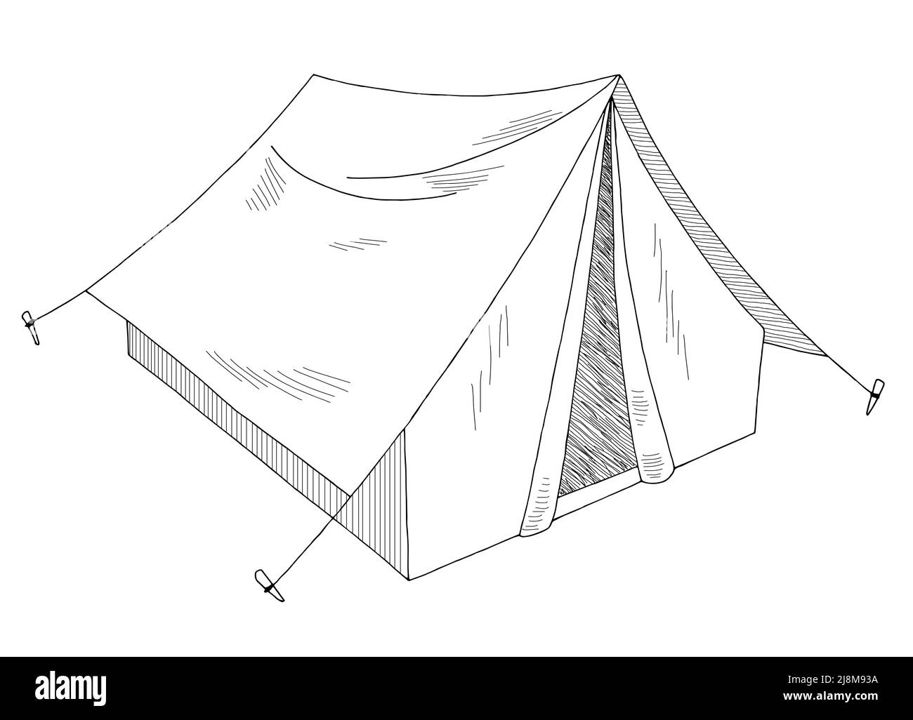 Zelt isoliert Grafik schwarz weiß Skizze Illustration Vektor Stock ...