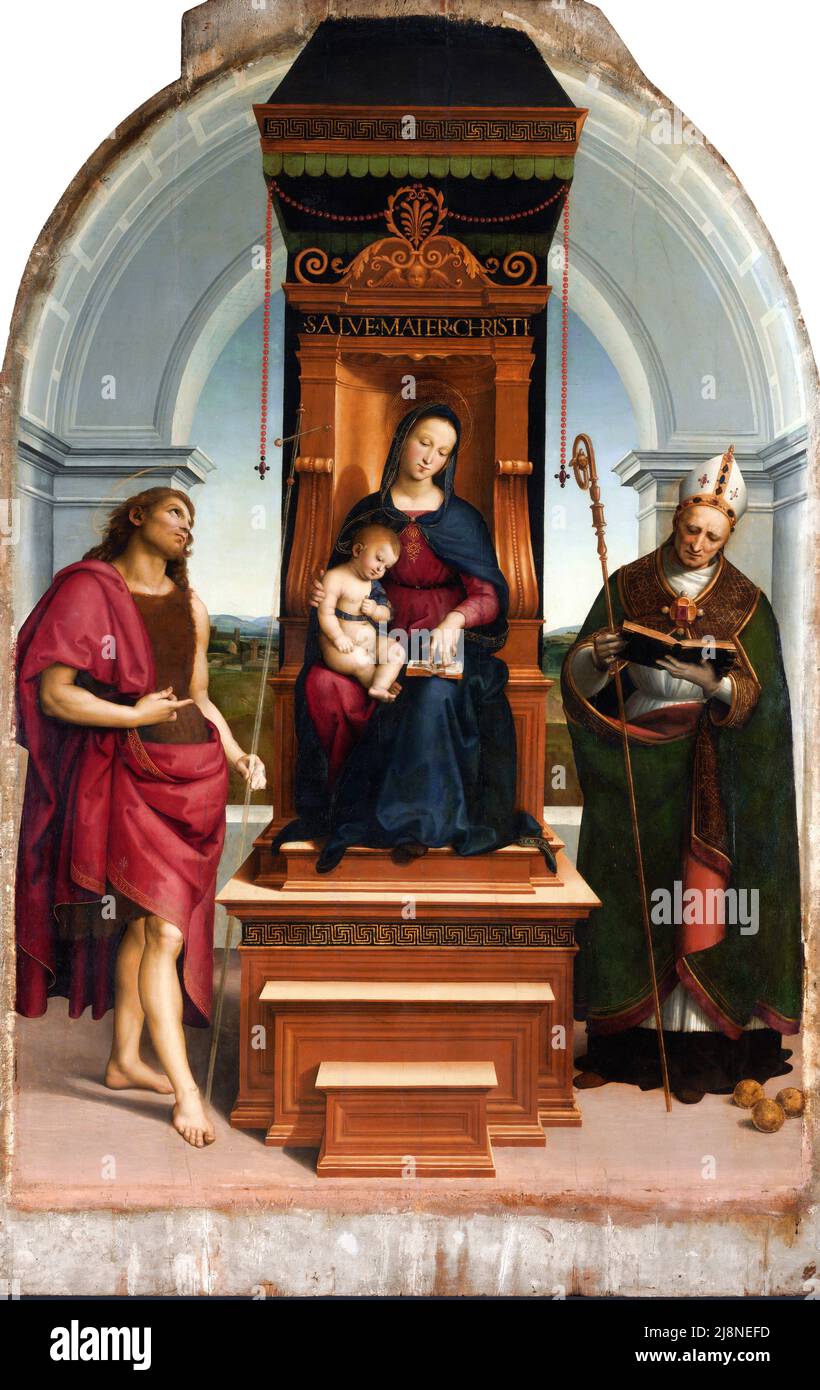 Raphael. Die Madonna mit Kind und dem Heiligen Johannes dem Täufer und dem Heiligen Nikolaus von ...