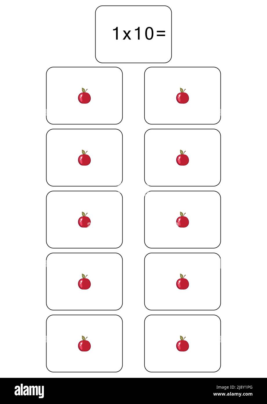 Multiplizierungstabelle von 1. Mathe-Karte mit einem Beispiel, Zeichnen ...