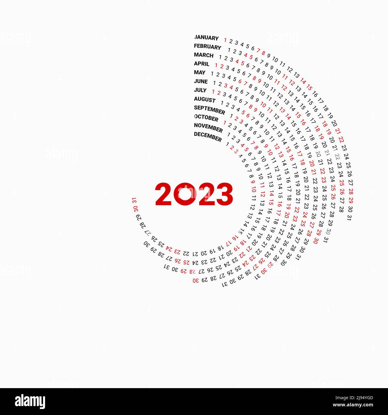 Farbenfroher runder Kalender 2023 Kalender. Set mit 12 Monaten. Planner ...