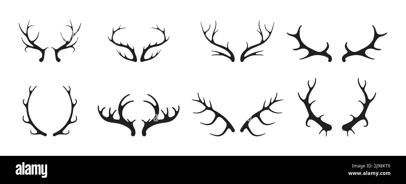 Vektorset für Hirschgeweihe. Silhouette der Hörner eines wilden Elchs ...
