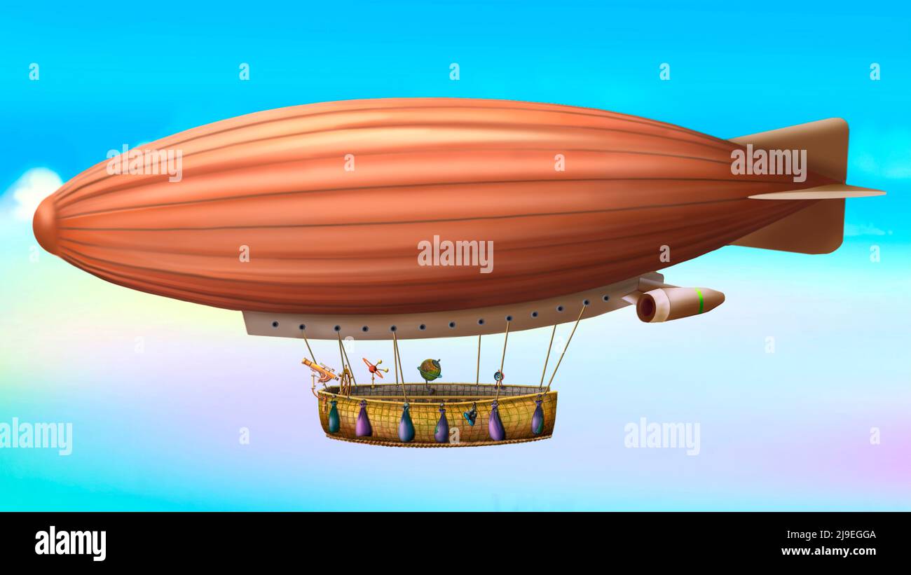 Großer Cartoon fliegenden roten Luftschiff. Digital Painting ...