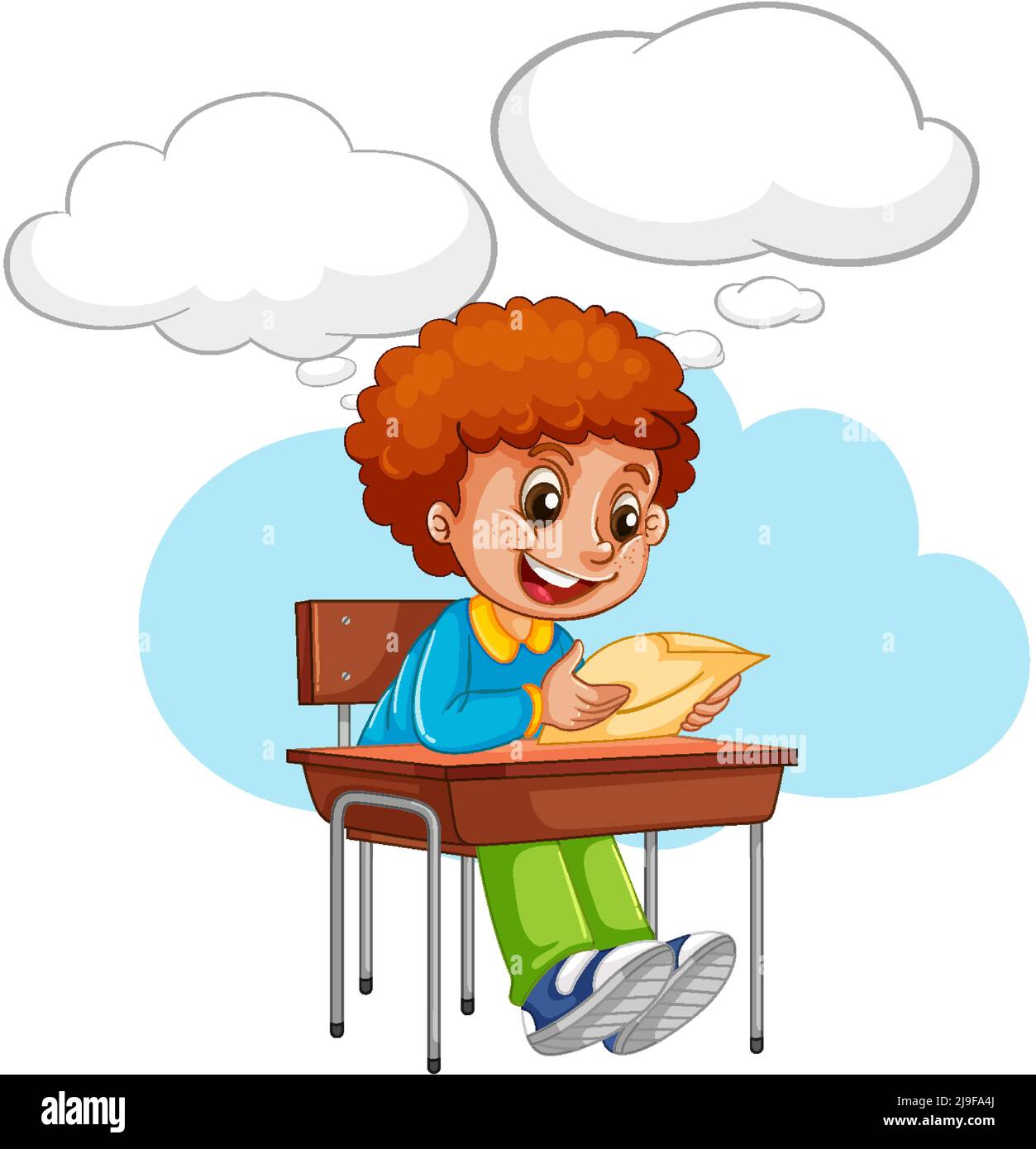 Ein Kind liest Buch mit Sprechblase Illustration Stock-Vektorgrafik - Alamy