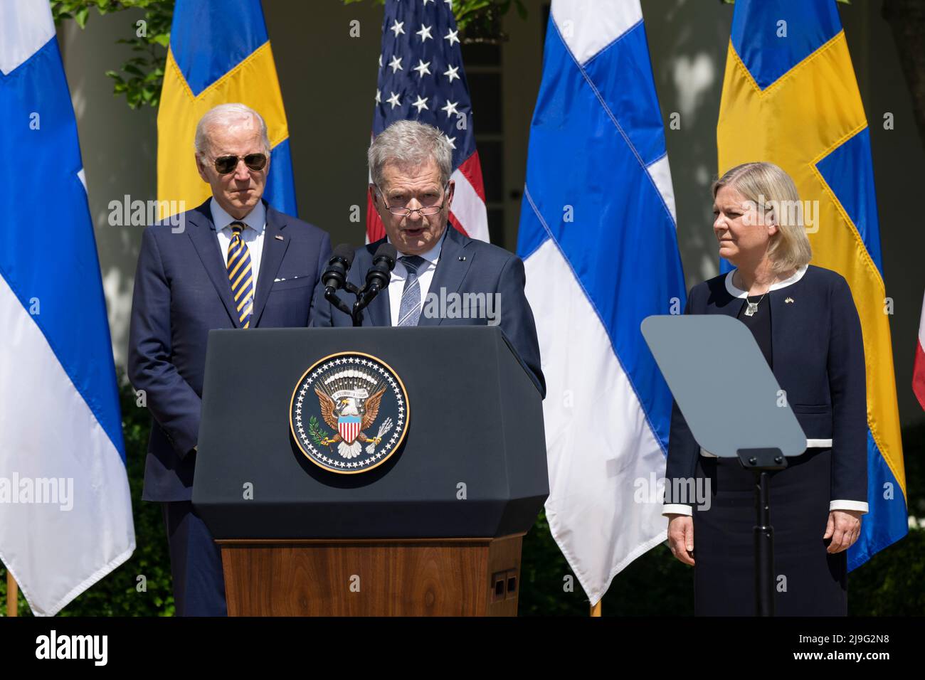 Der finnische Präsident Sauli Niinist nimmt am 19. Mai 2022 im Weißen Haus in Washington, DC ...