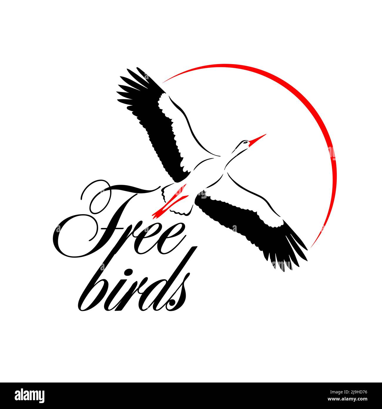Fliegender Storch und Sonne. Vektorgrafik. Logo mit fliegender Storch ...