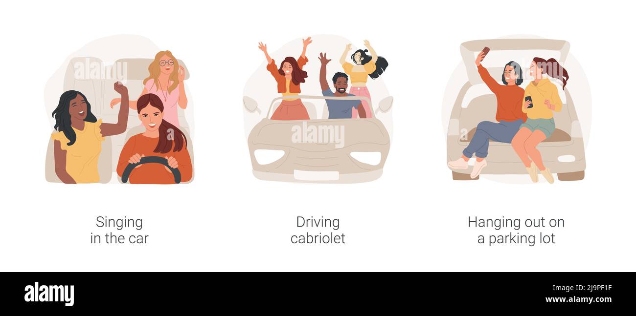 Fahren des ersten Auto isoliert Cartoon-Vektor-Illustration-Set ...