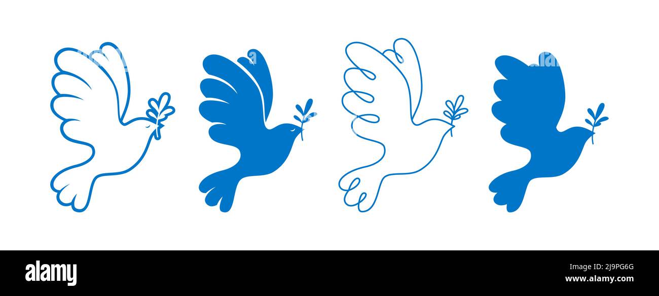 Peace Symbol Taube Silhouette Stempel, Doodle Umriss gesetzt, kein ...