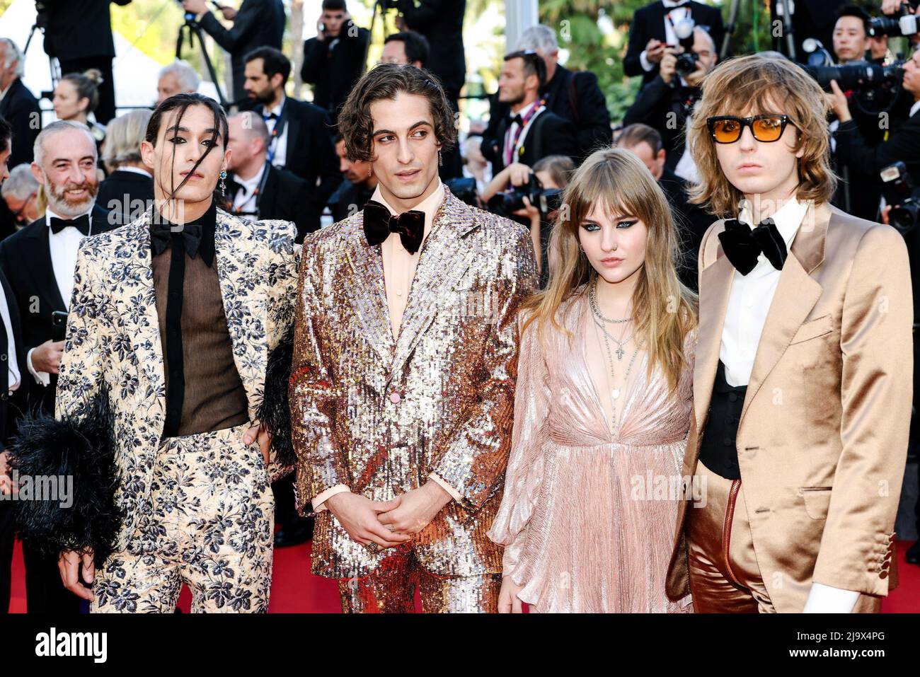 CANNES - MAI 25: Maneskin: Thomas Raggi, Victoria De Angelis, Damiano David und Ethan Torchio ...