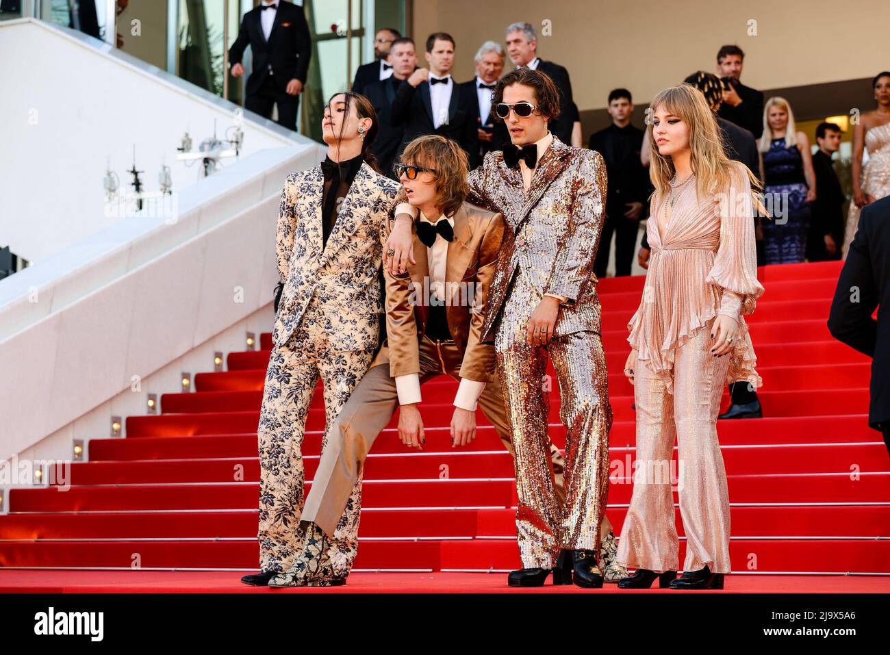 CANNES - MAI 25: Maneskin: Thomas Raggi, Victoria De Angelis, Damiano David und Ethan Torchio ...