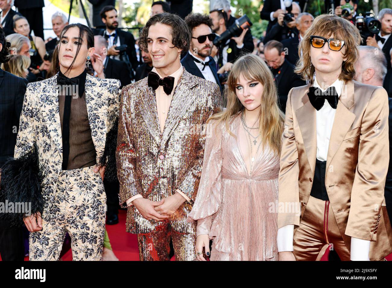 CANNES - MAI 25: Maneskin: Thomas Raggi, Victoria De Angelis, Damiano David und Ethan Torchio ...