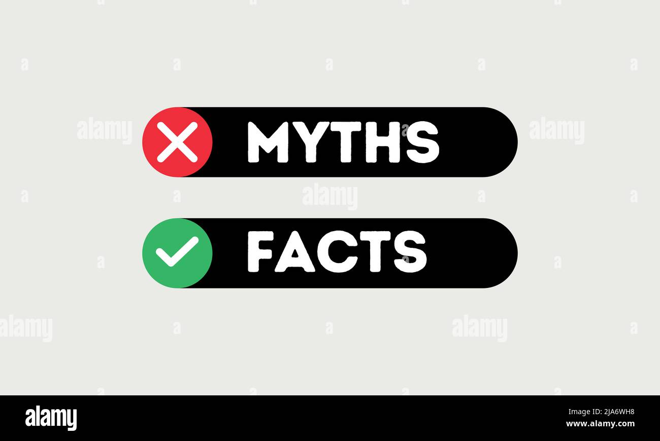 Fakten Mythen Vektor-Symbol auf weißem Hintergrund. Mythen Fakten ...