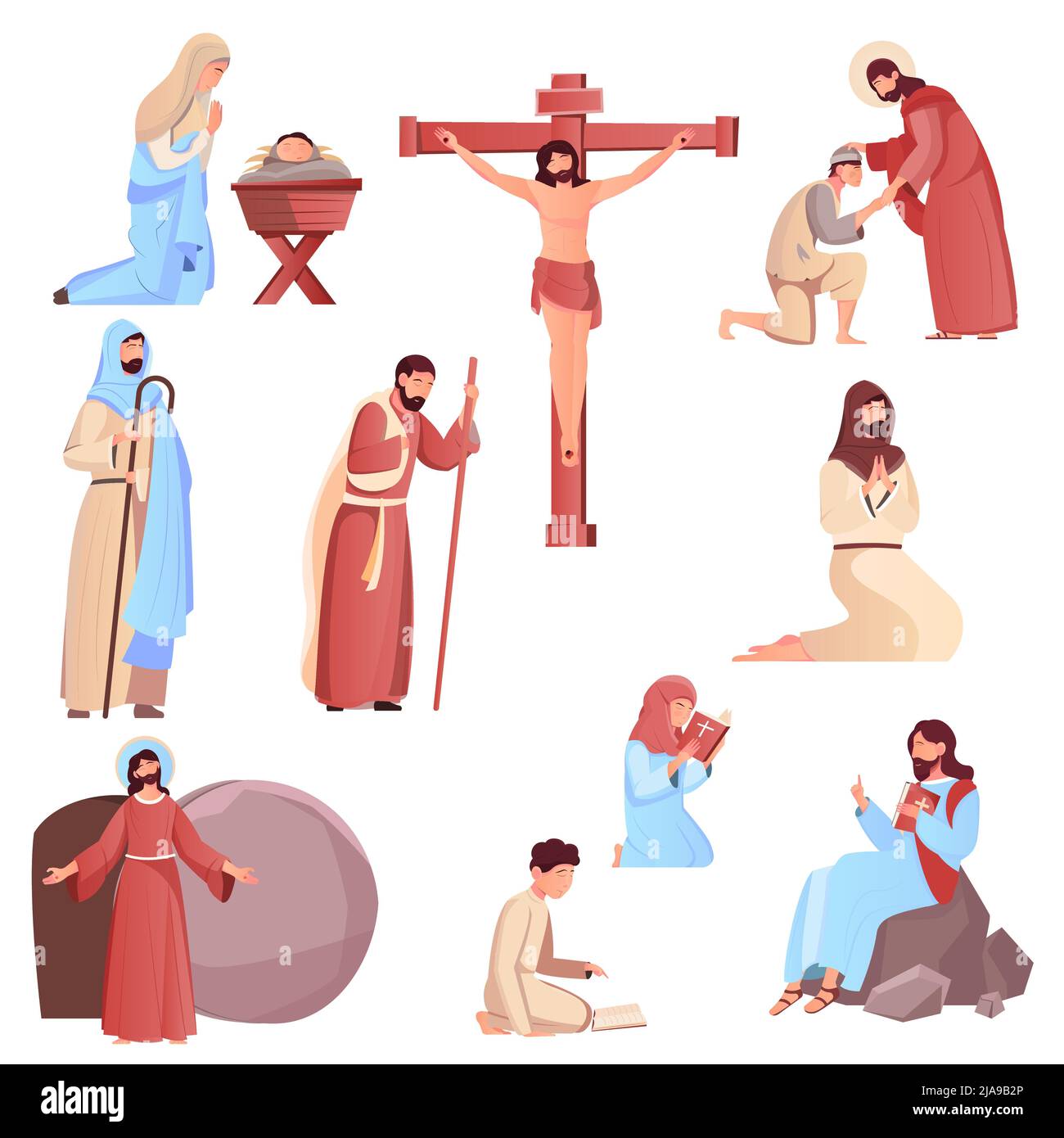 Flaches Design ostern Symbole mit jesus christus und menschliche ...