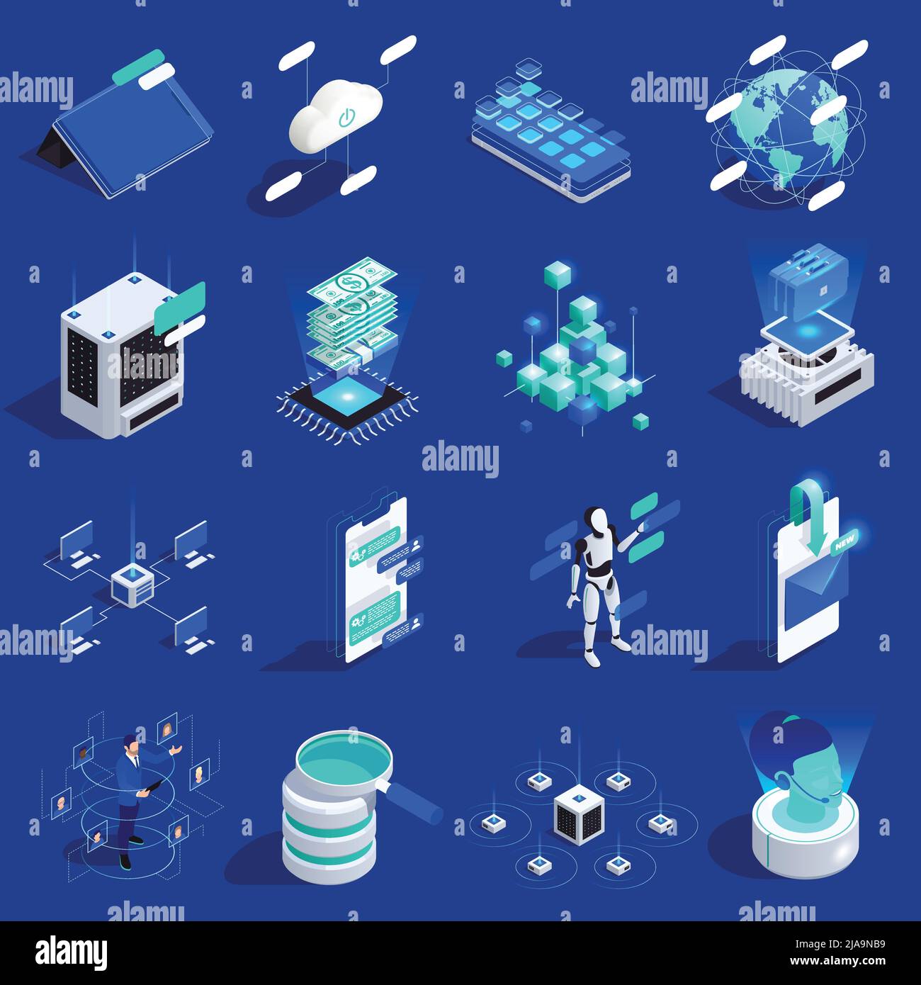 Digitale Transformation und Digitalisierung isometrische Symbole setzen ...