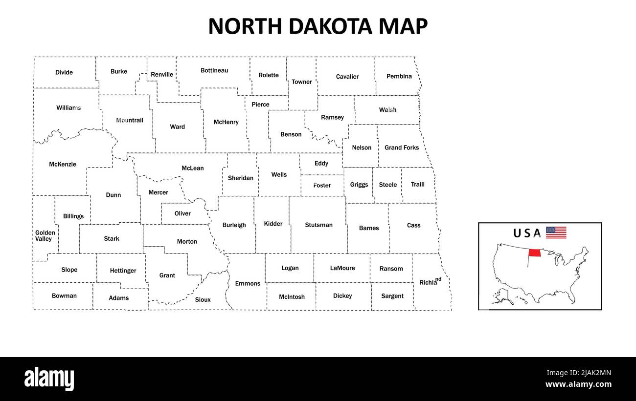 Karte Von North Dakota. Distriktkarte von North Dakota in Distriktkarte ...