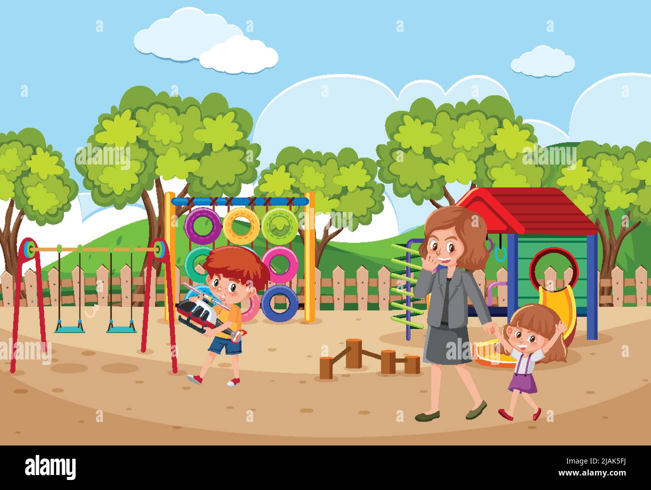 Spielplatz Szene mit Kindern Cartoon Illustration Stock-Vektorgrafik ...