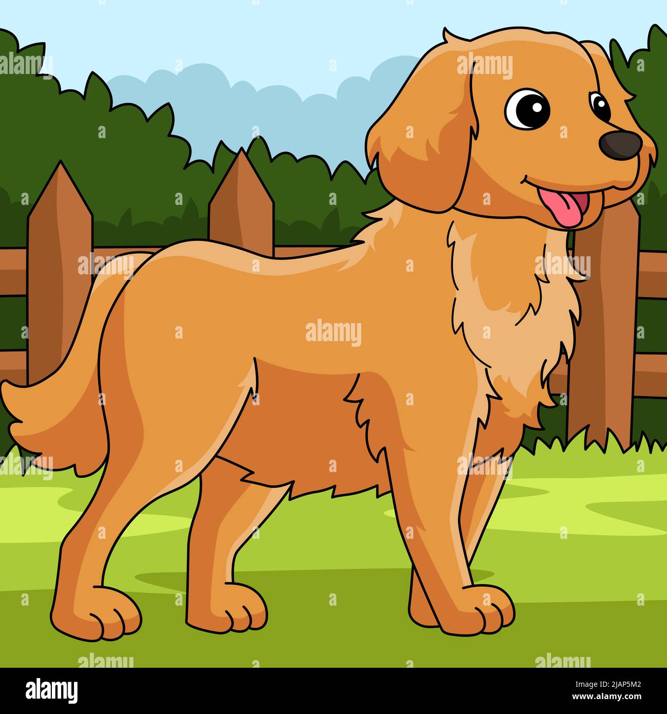 Golden Retriever Hund Farbige Cartoon Illustration Stock-Vektorgrafik ...