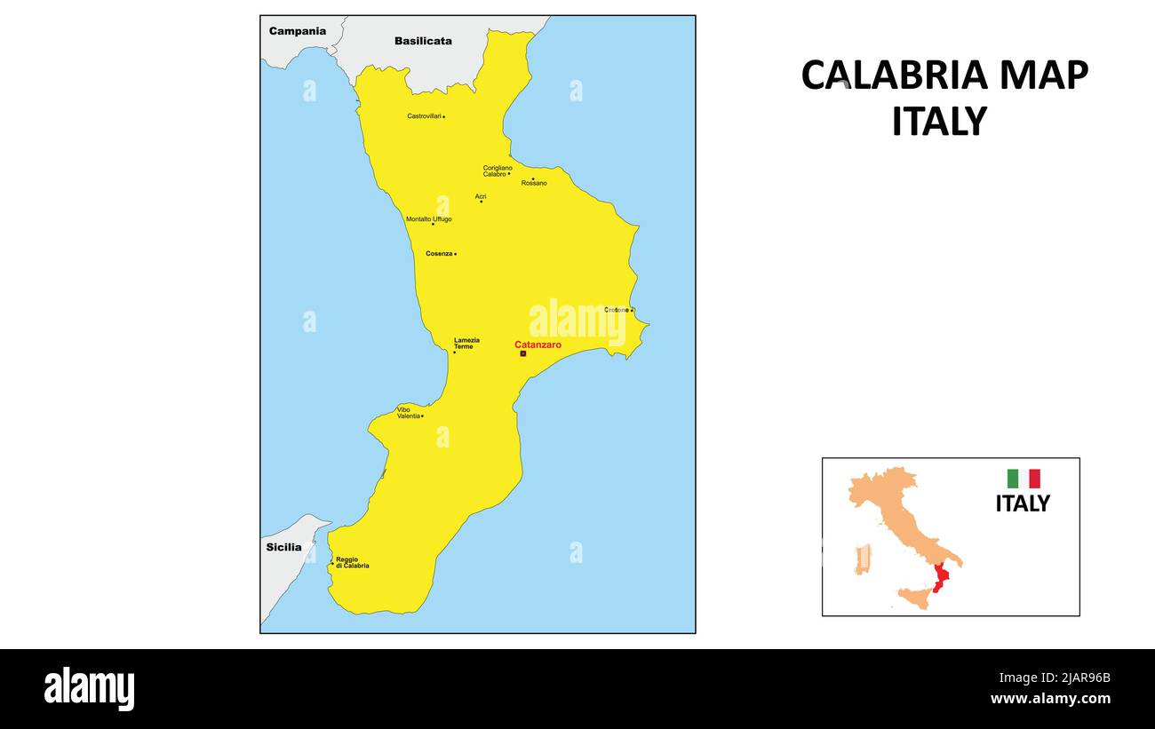 Kalabrien-Karte. Landes- und Gebietskarte von Kalabrien. Politische ...