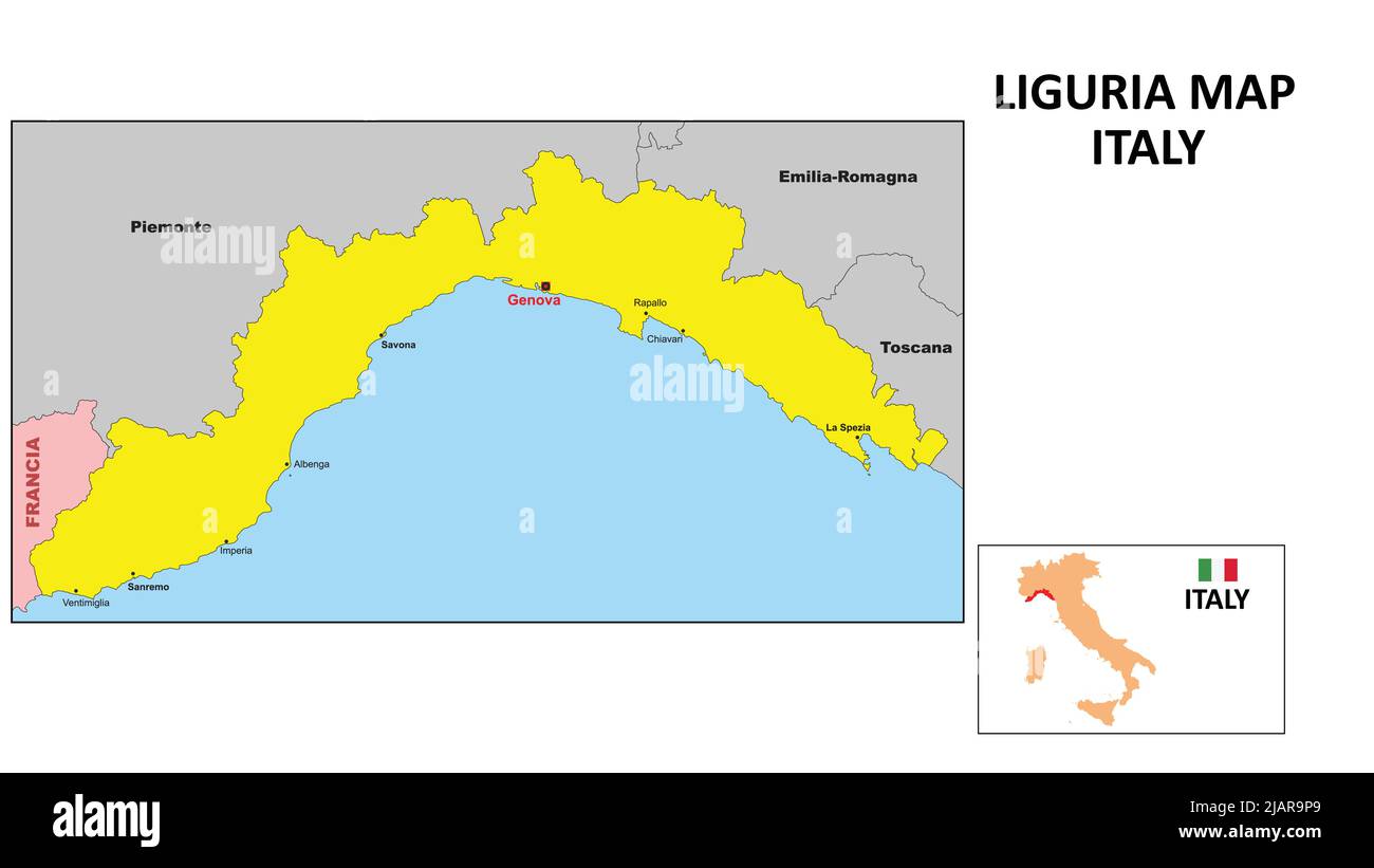 Ligurien-Karte. Staat- und Distriktkarte von Ligurien. Politische ...