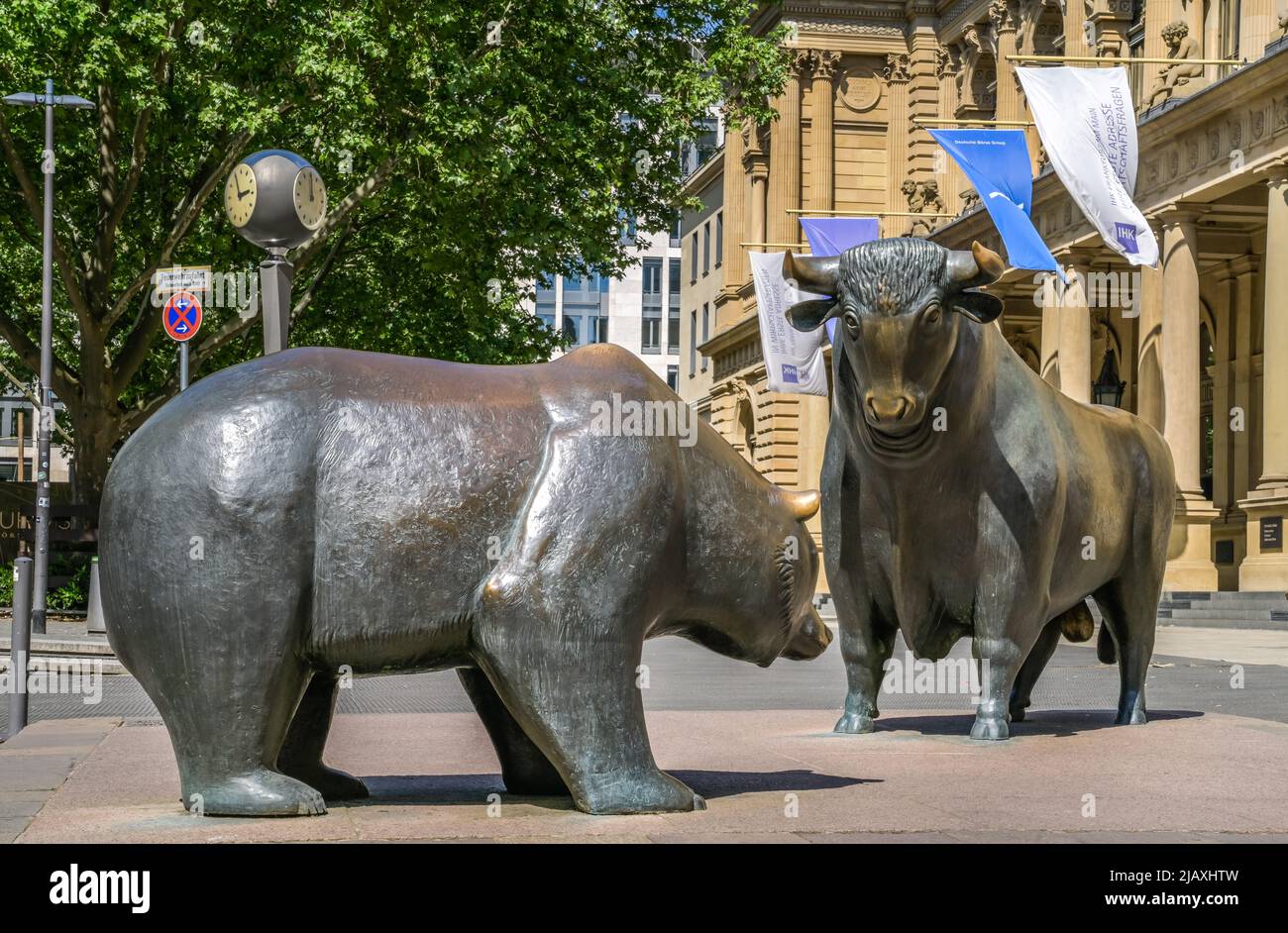 Bronzeskulptur, Bulle und Bär, Deutsche Börse, Börsenplatz, Frankfurt ...