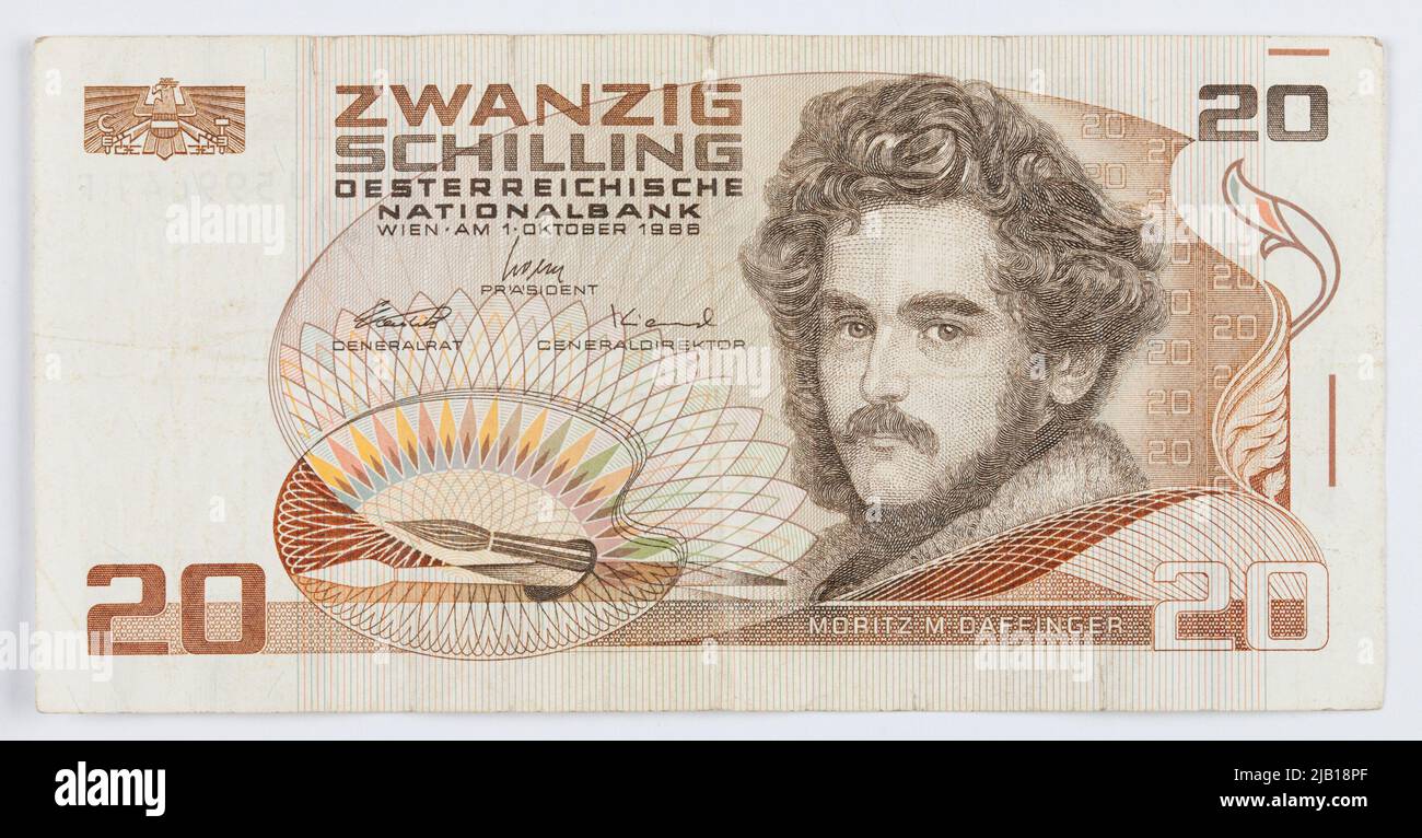 20 Schilling-Banknote; Österreich, Österreichische Nationalbank, 1/10 ...