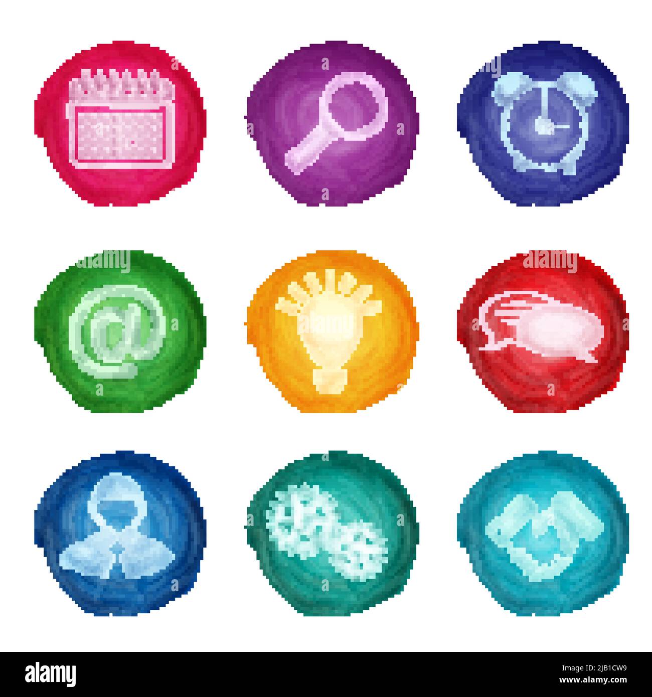 Aquarell runde Business-Symbole Satz von Kalender Lupe Wecker isoliert ...