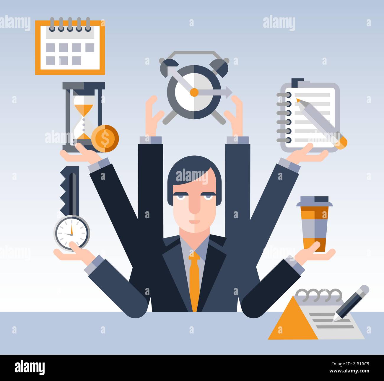 Zeitmanagement-Konzept mit Multitasking Geschäftsmann mit vielen Händen ...