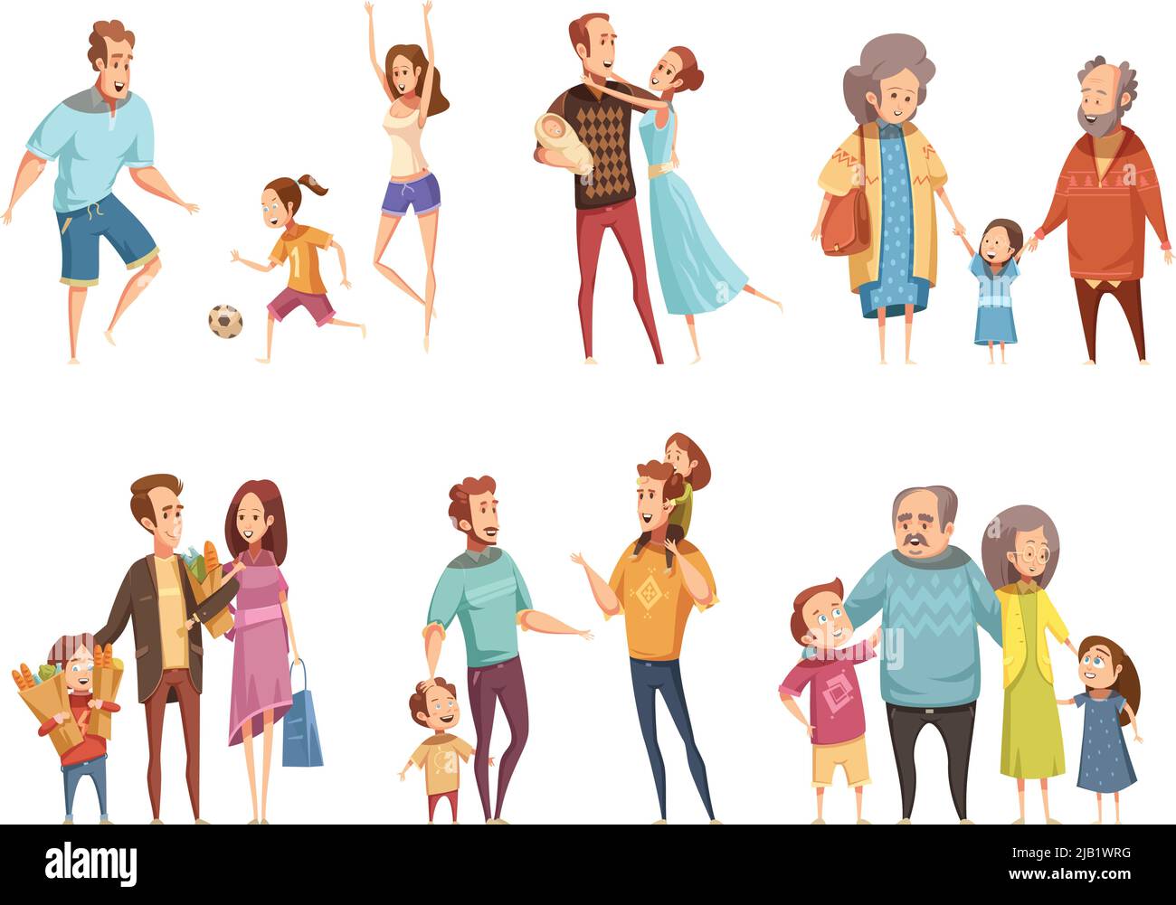 Familien-Cartoon-Set mit Eltern Großeltern und Kinder isoliert Vektor ...