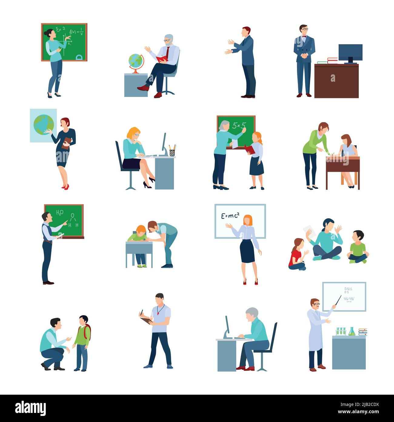 Lehrer farbige Symbole mit Lehrer an der Tafel und Schüler am ...