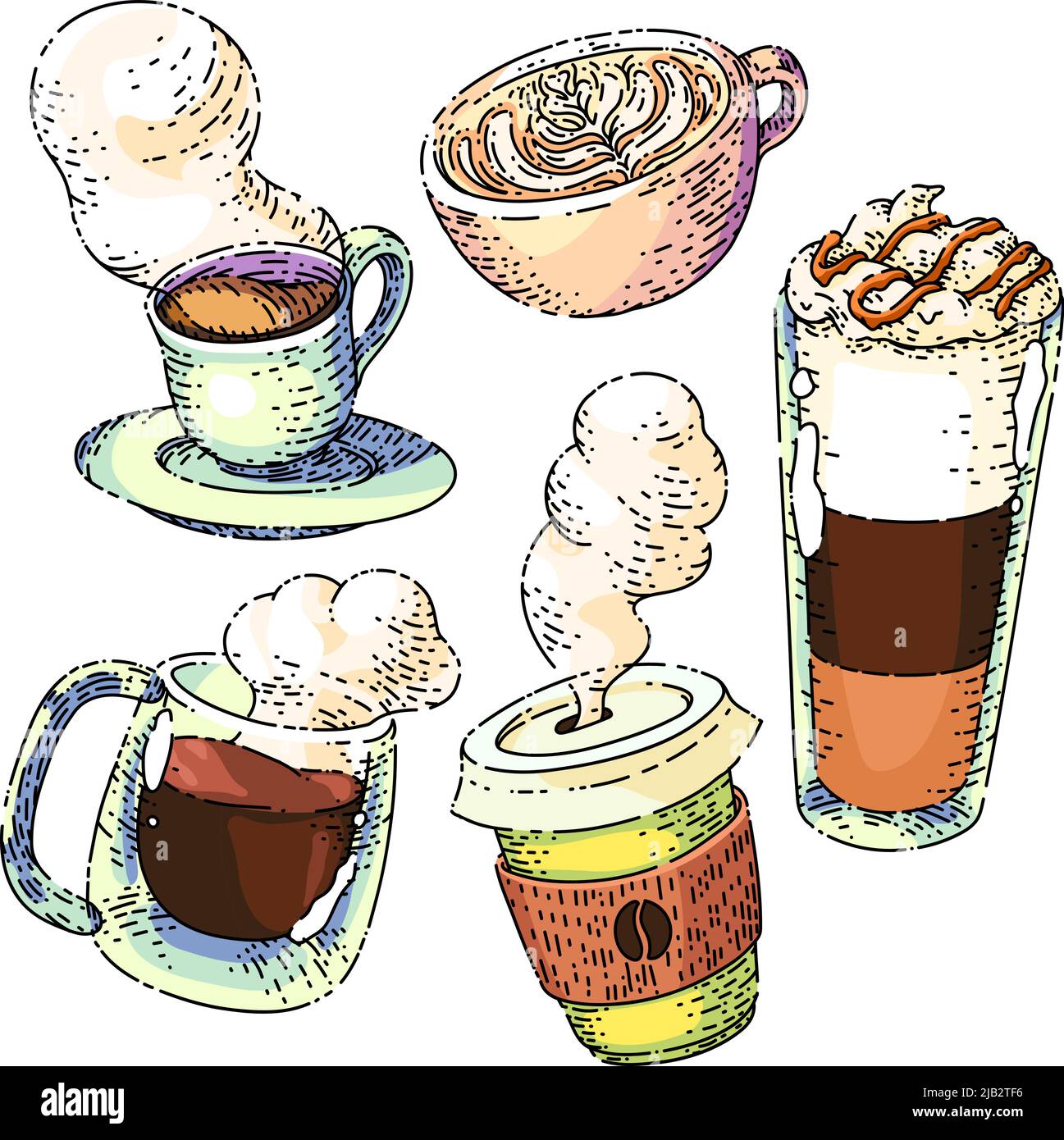 Kaffee Café Tasse Skizze Hand gezeichnet Vektor Stock-Vektorgrafik - Alamy