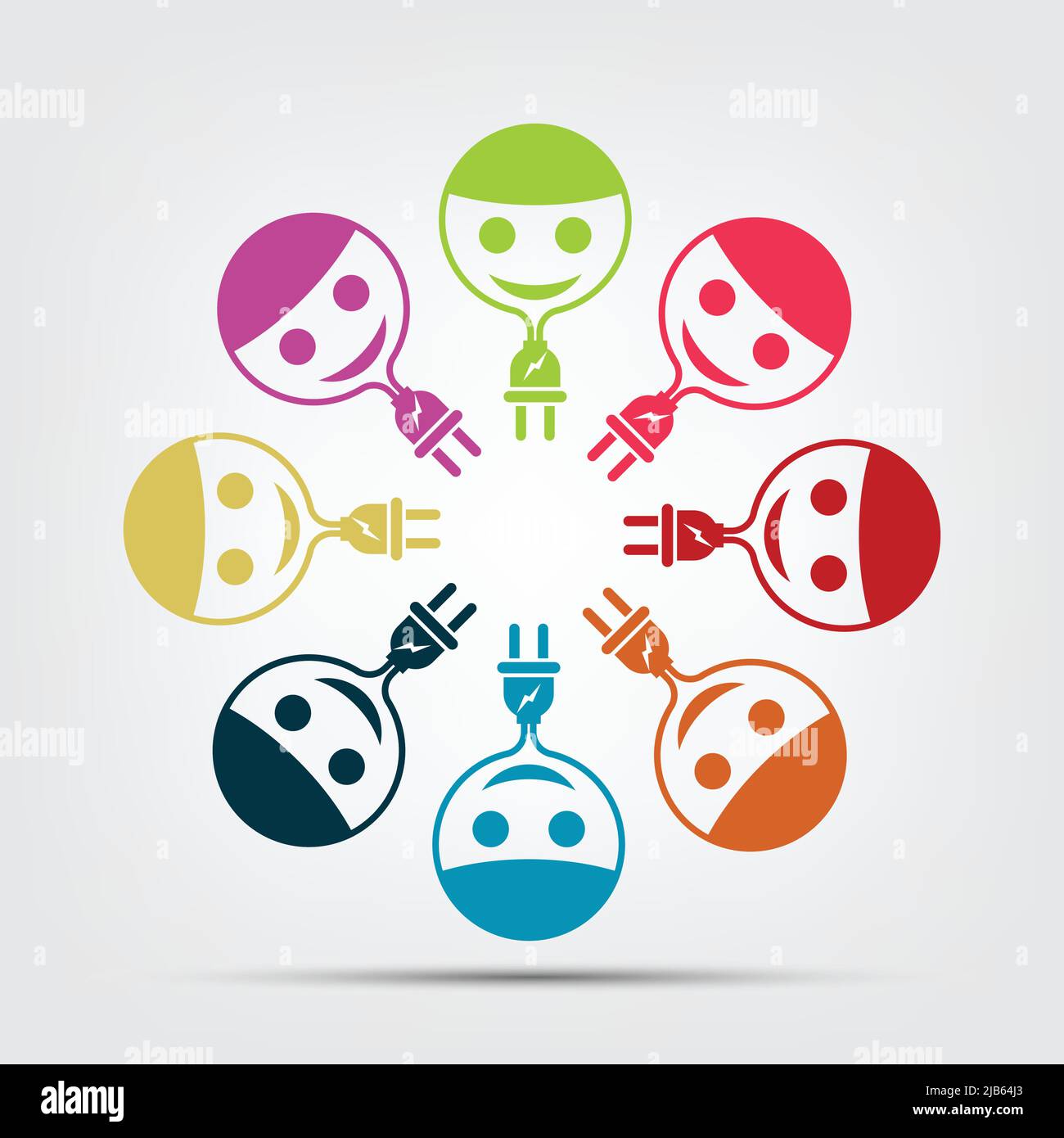 Grafik-Gruppe Power-Plug-Verbindung Logo.Acht Menschen im Kreis.Team ...