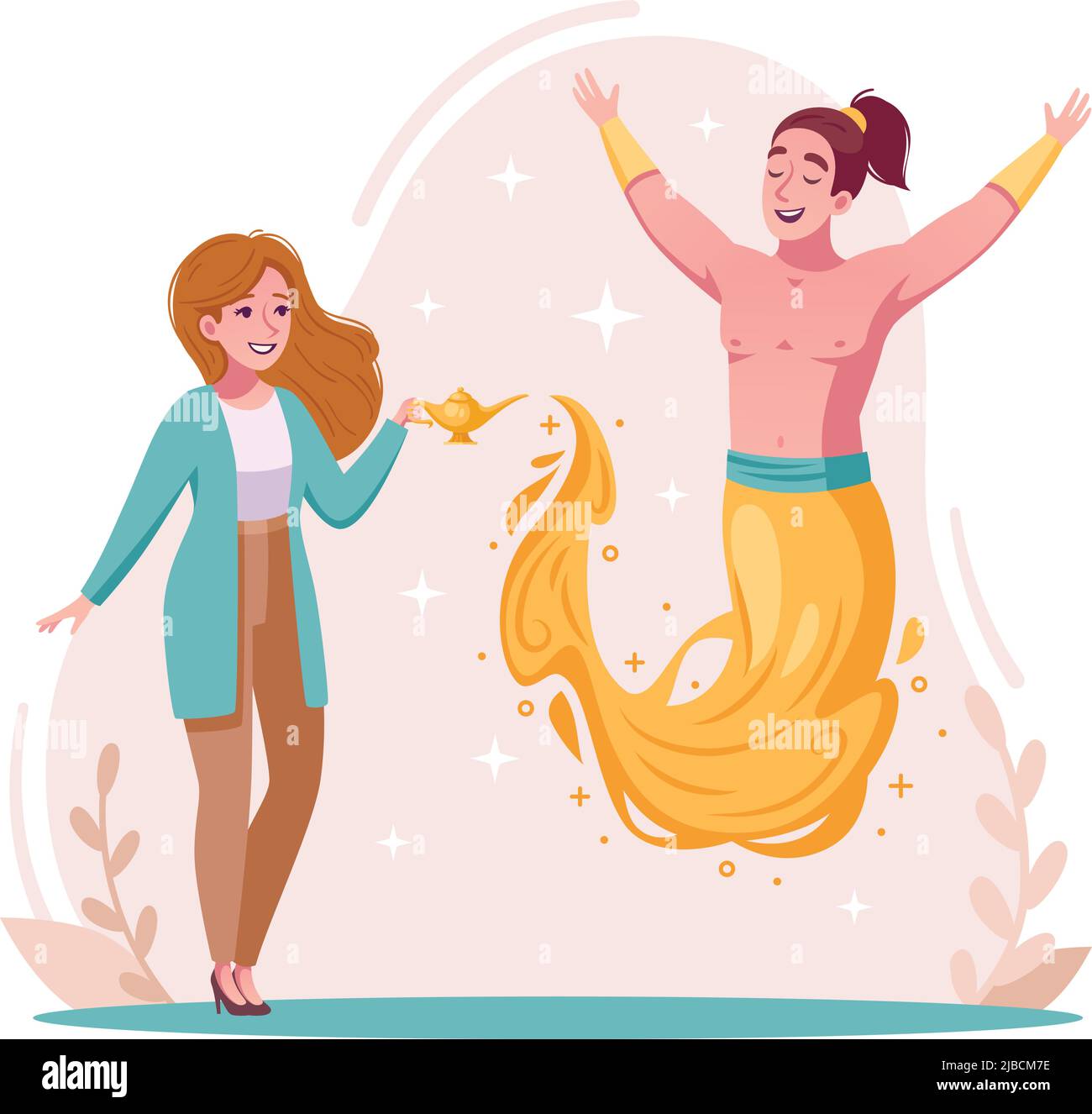 Genie Geist Konzept mit Wunsch und magische Symbole Cartoon-Vektor ...