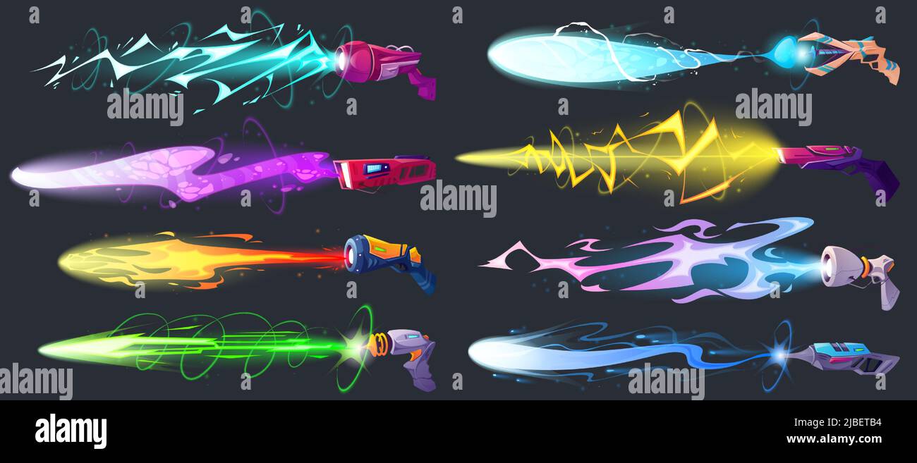 Space Guns vfx Effekt, Laser Blaster mit plasmischen Strahlen und ...