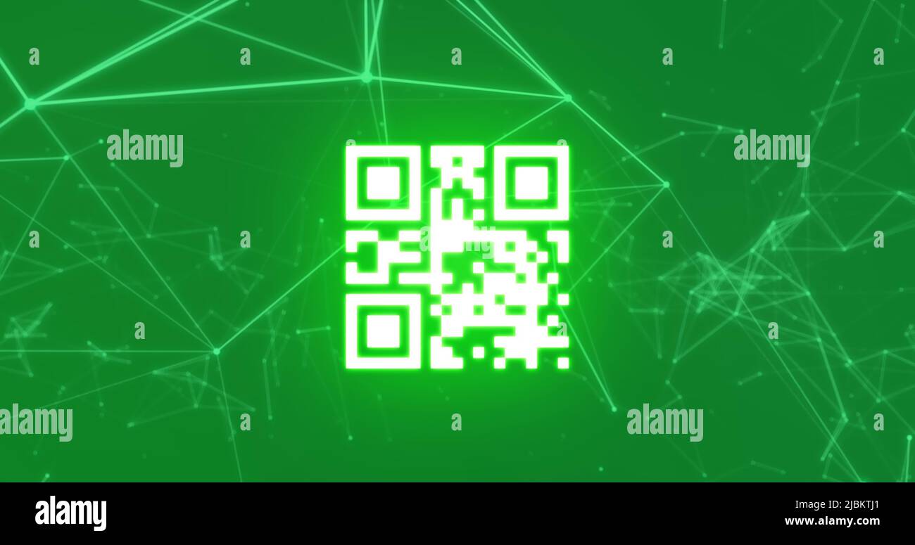 Bild des qr-Codes mit weißem Netz von Verbindungen auf grünem ...