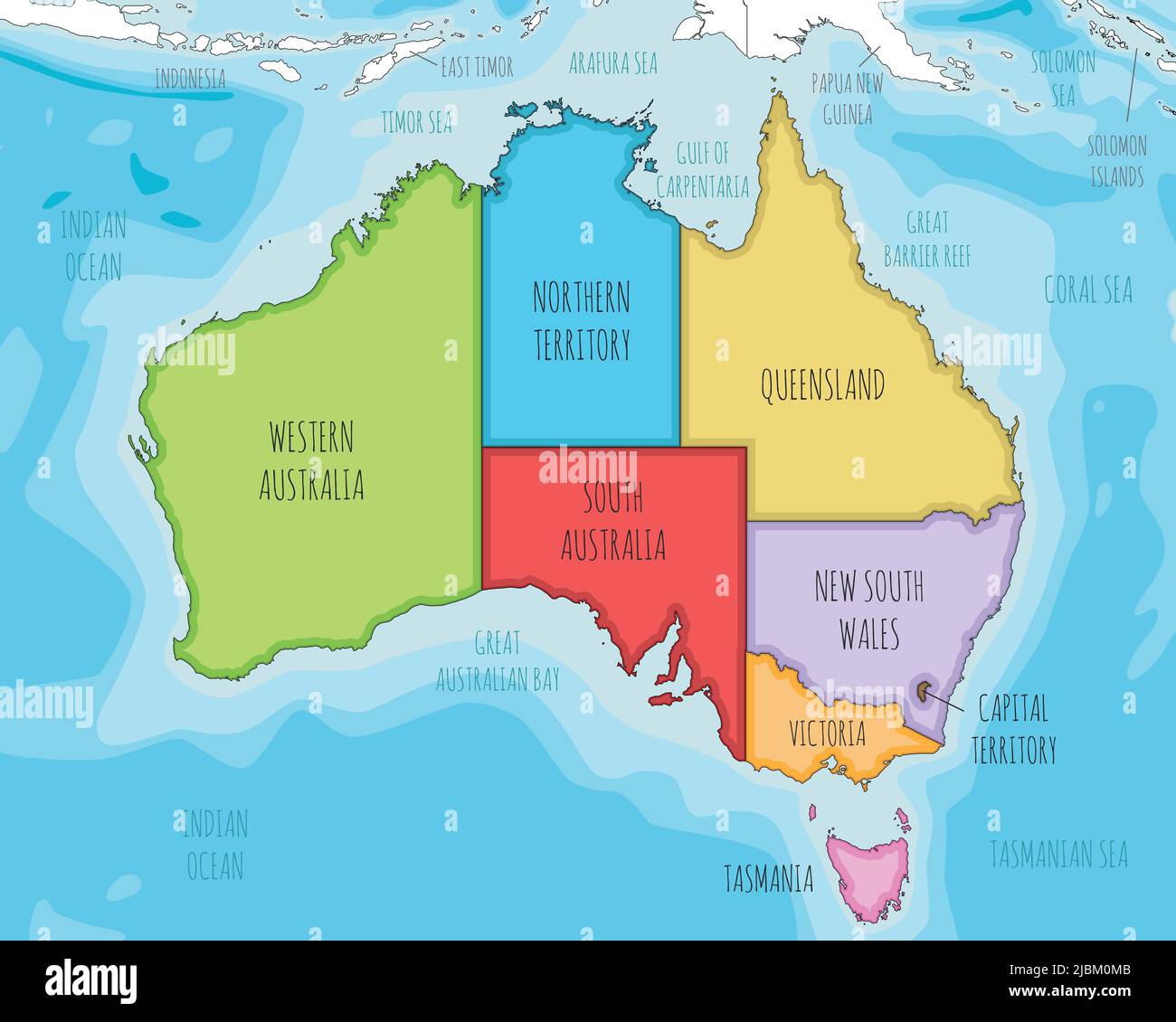 Vektorgrafik illustrierte Karte von Australien mit Regionen und ...