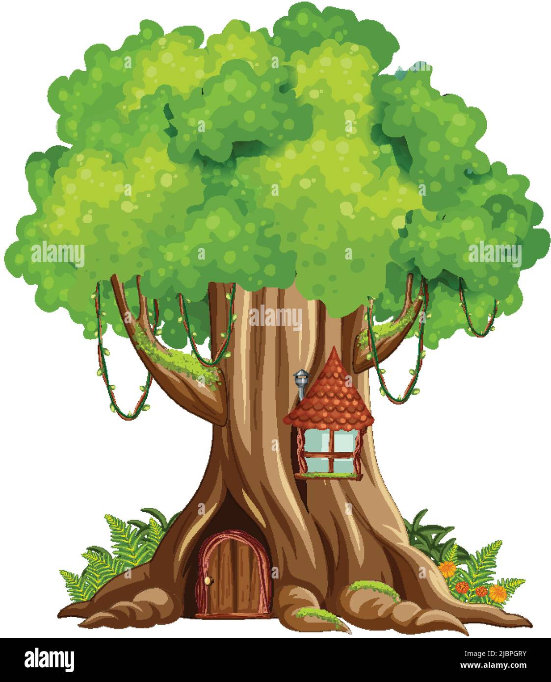 Großer Baum isoliert Cartoon-Illustration Stock-Vektorgrafik - Alamy