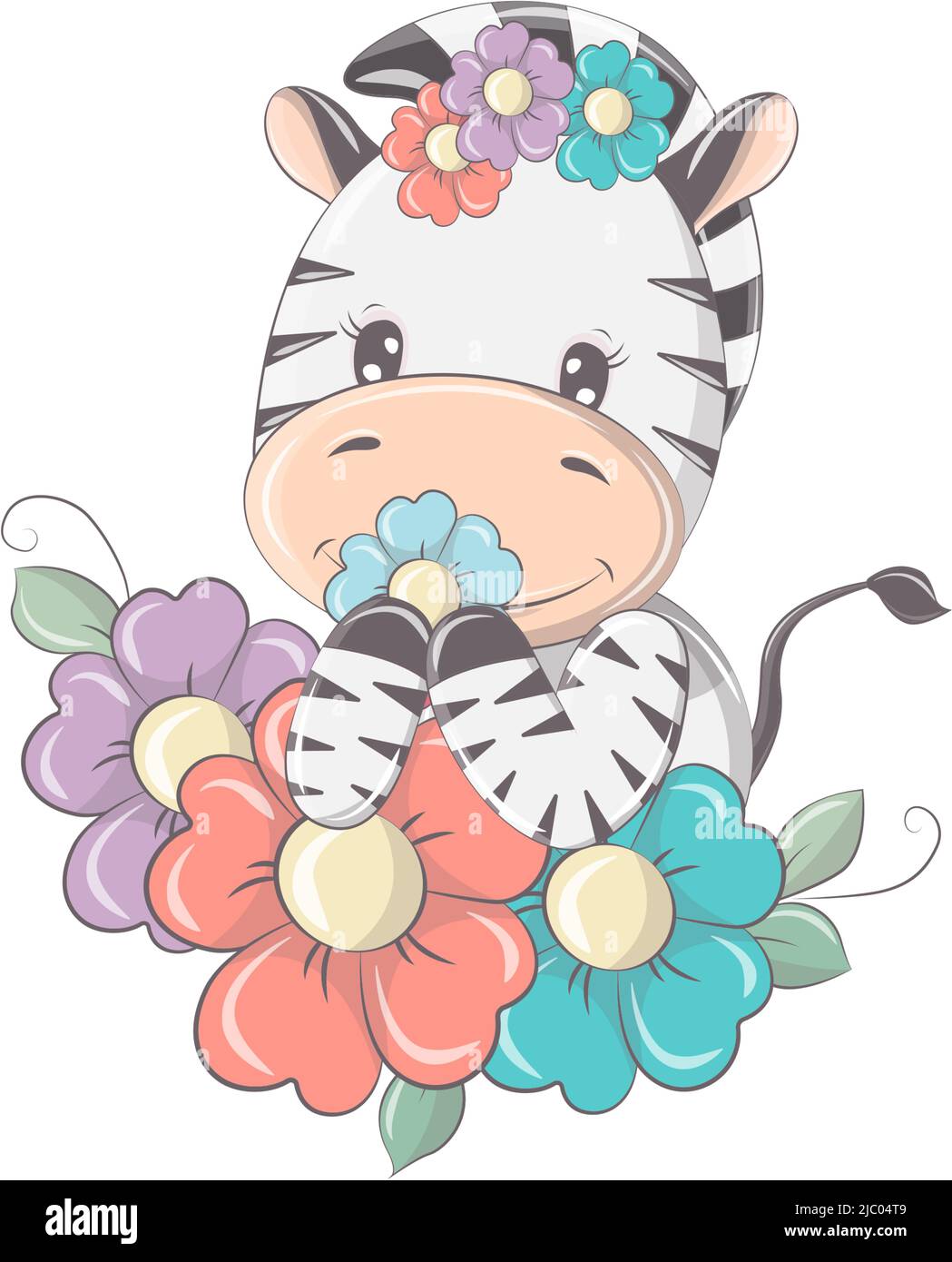 Vektorbilder eines Zebras im Kawaii-Stil. Die Zeichentrickfigur ist für ...