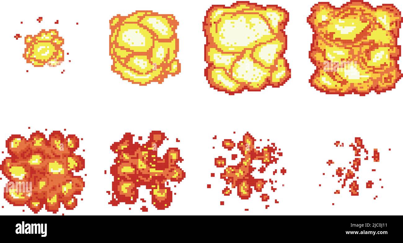 Videospiel Explosion Animation in Pixel Art. Explosion Animation Frames ...