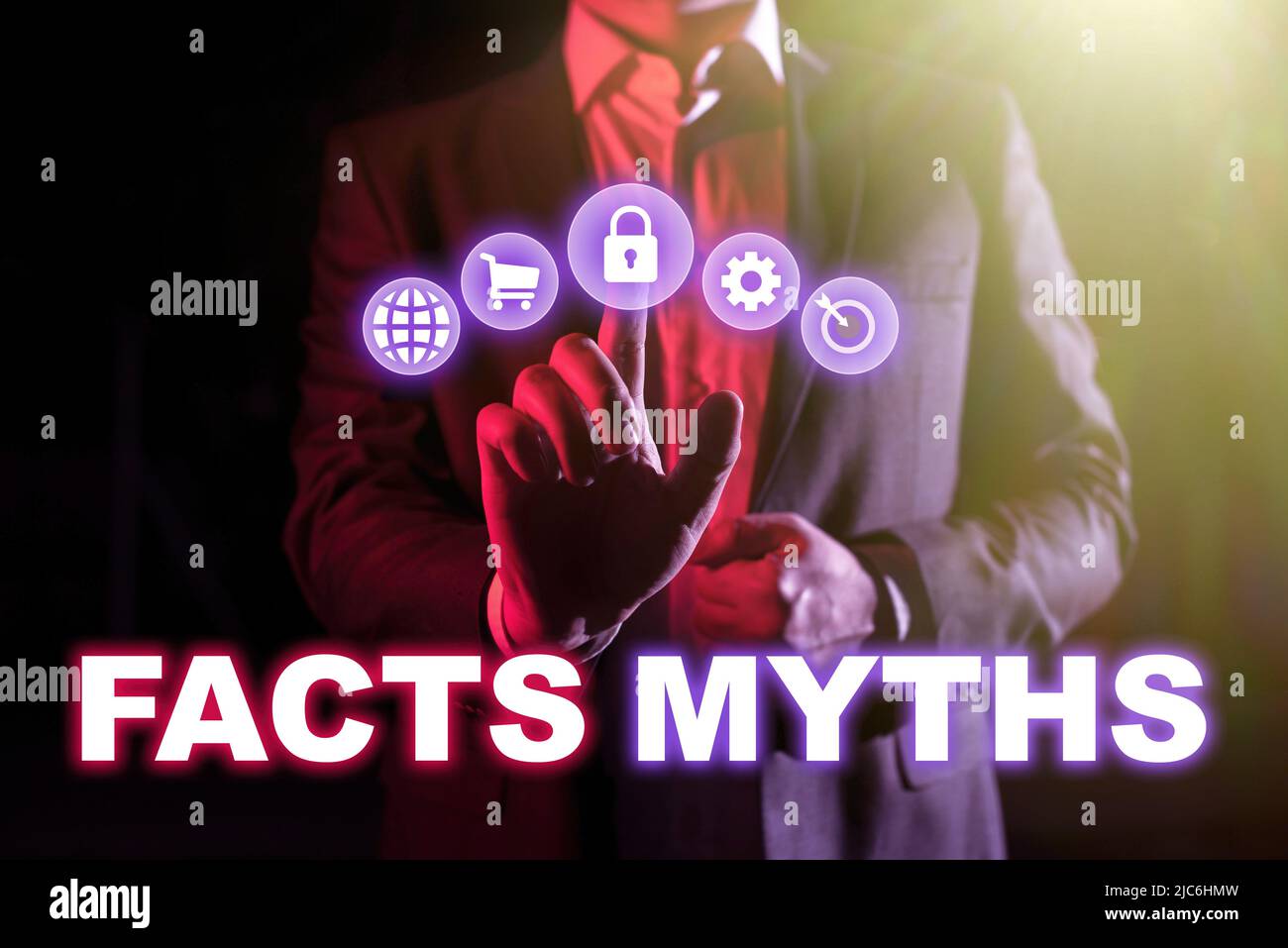 Textunterschrift mit Fakten Mythen. Geschäftskonzeption basiert auf ...