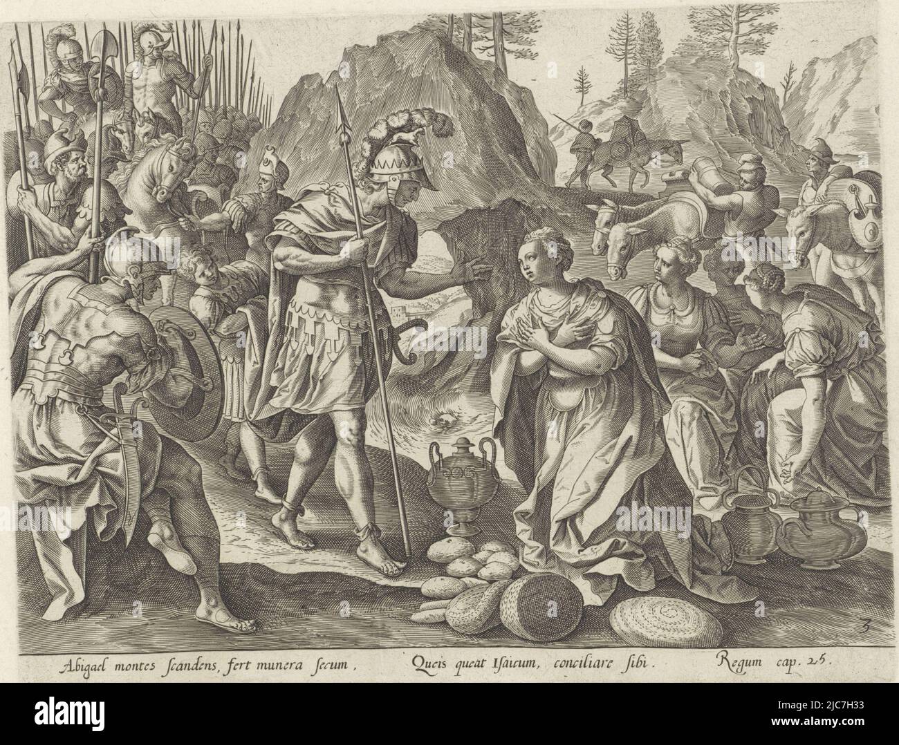 Abigail kniet vor David, bietet ihm das Essen an und bittet ihn um ...