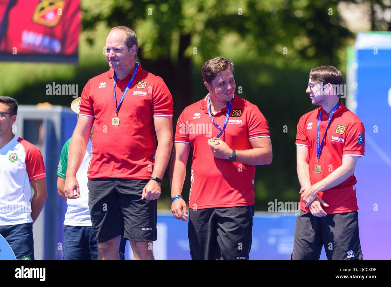 Bronzemedaille-Rekurvmannschaft Schweiz mit Keziah Chabin, Florian ...