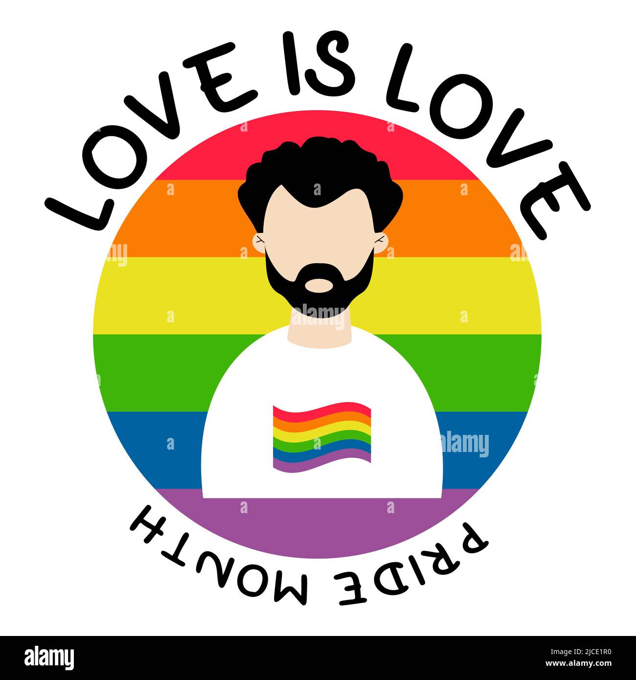 LGBT Pride Month. Liebe ist Liebe. Schöner Mann Gay auf runder LGBT ...