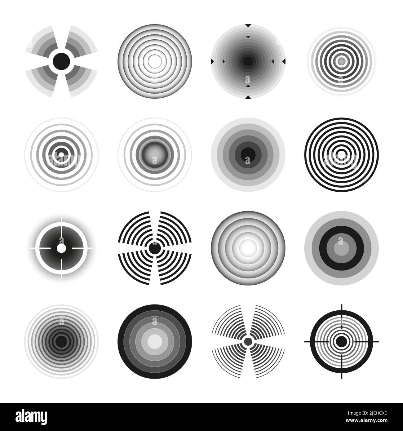 Verschiedene Waffenbilder, schwarze Fadenkreuz-Symbole. Ziel, schießen ...