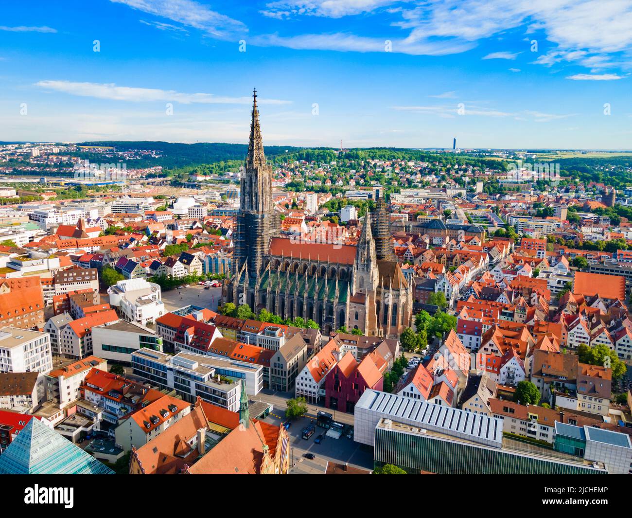 Ulmer Münster oder Ulmer Münster Luftpanorama, eine lutherische Kirche ...