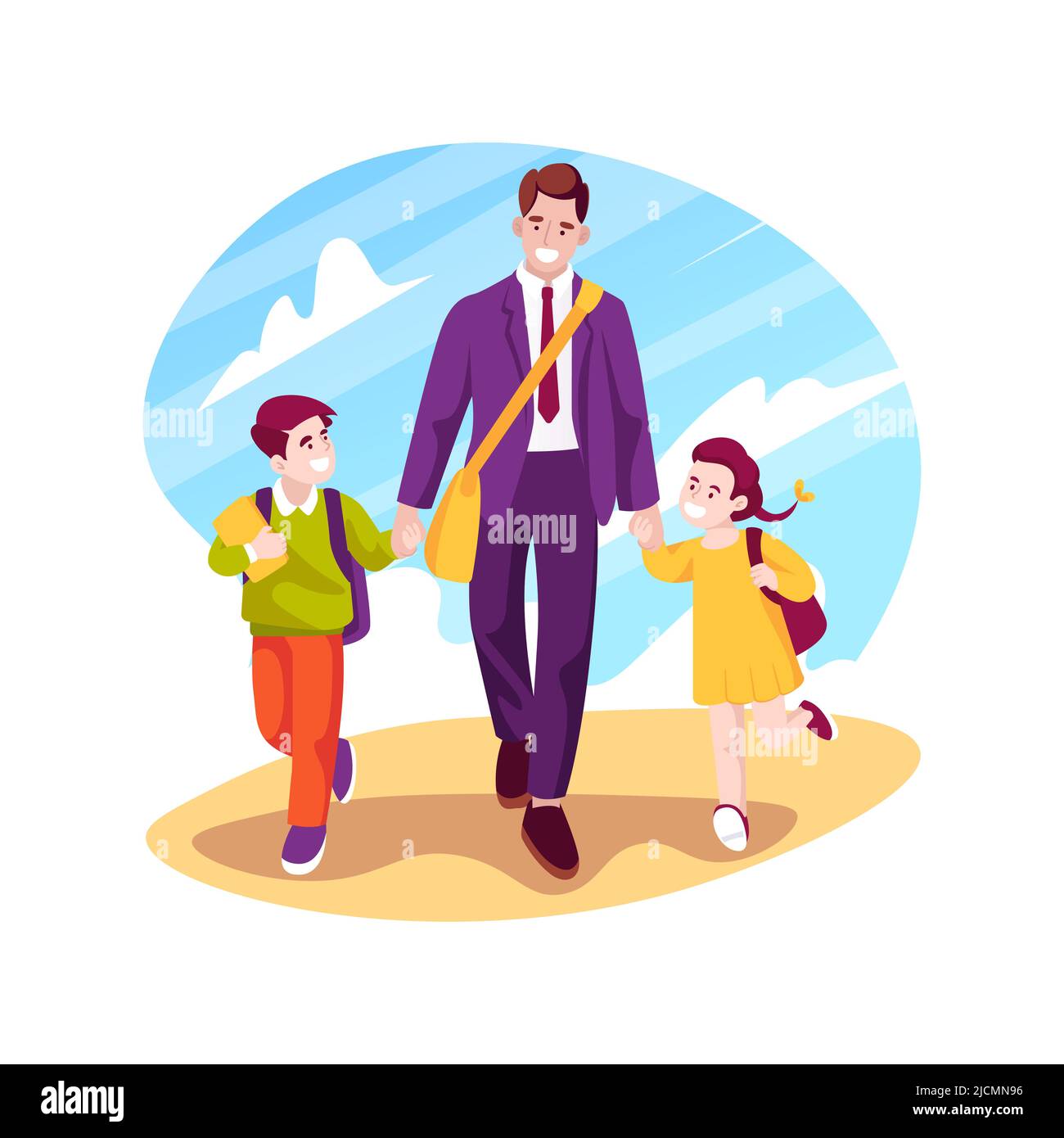 Gemeinsam zur Schule gehen isolierte Cartoon-Vektor-Illustration Stock ...