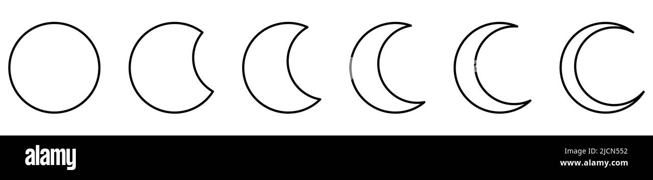 Mondliniensymbole. Voll- und Halbmond-Symbole. Mondphasen ...