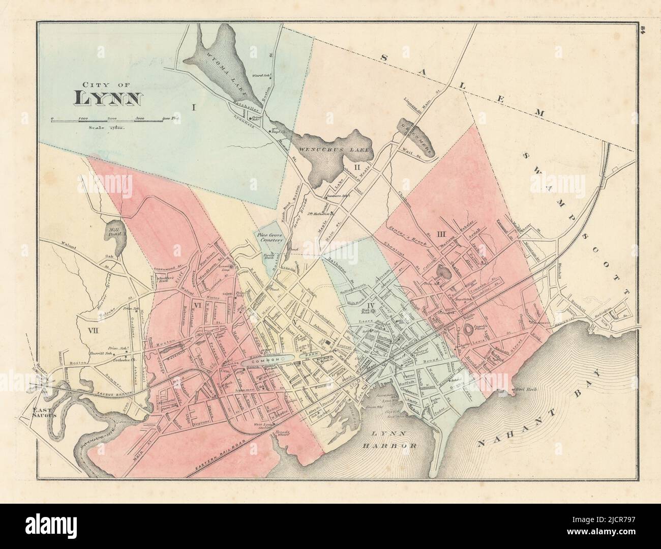 Stadt Lynn, Massachusetts. Stadtplan. WALLING & GREY 1871 alte antike ...