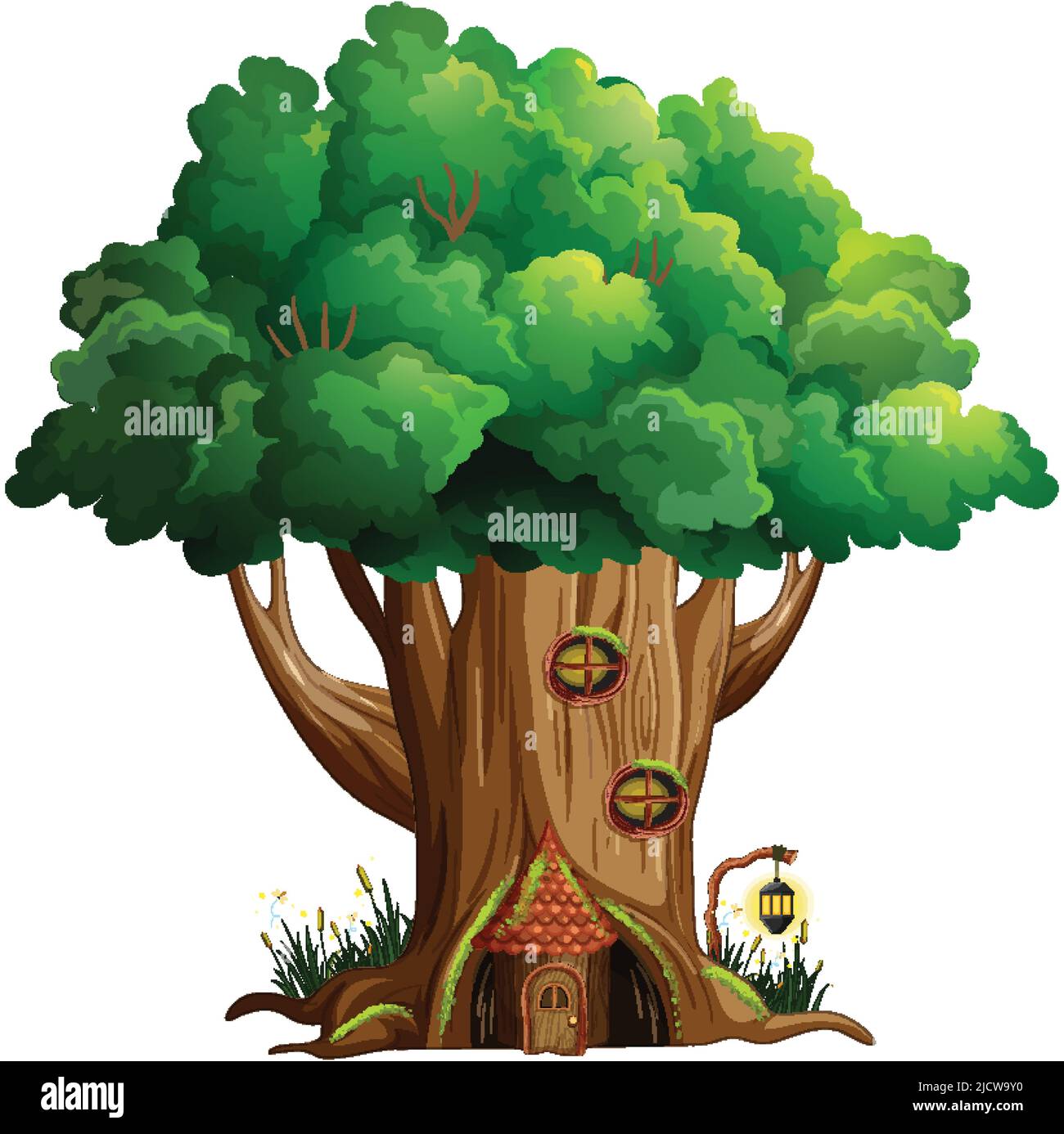 Großer Baum isoliert Cartoon-Illustration Stock-Vektorgrafik - Alamy